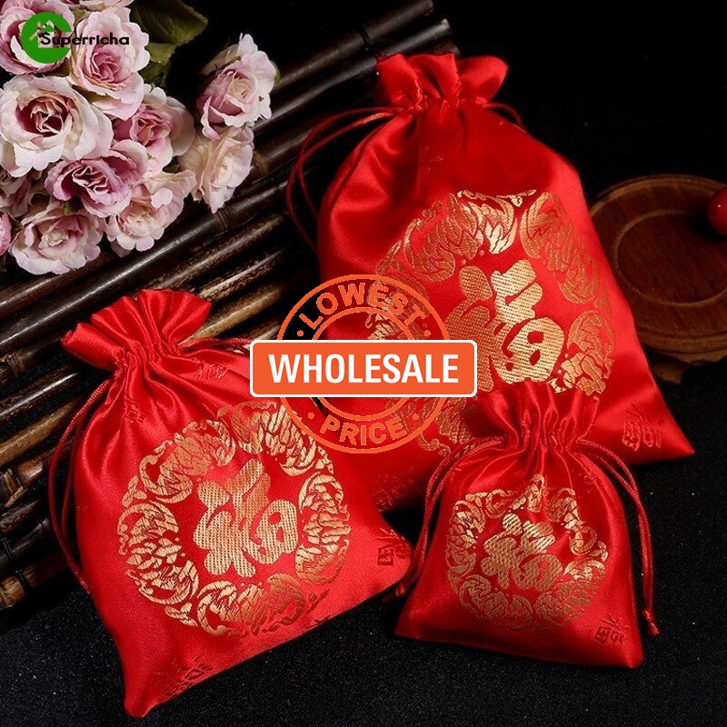 [Wholesale Price]Chinese Good Luck and Fortune Text Red Brocade Pouch ...
