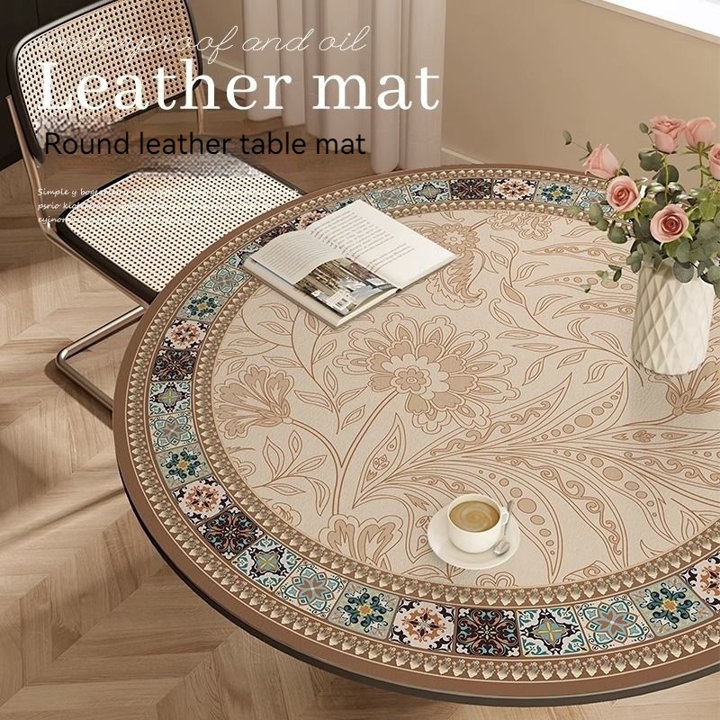 Leather round tablecloth High-grade round table mat Oil-proof ...