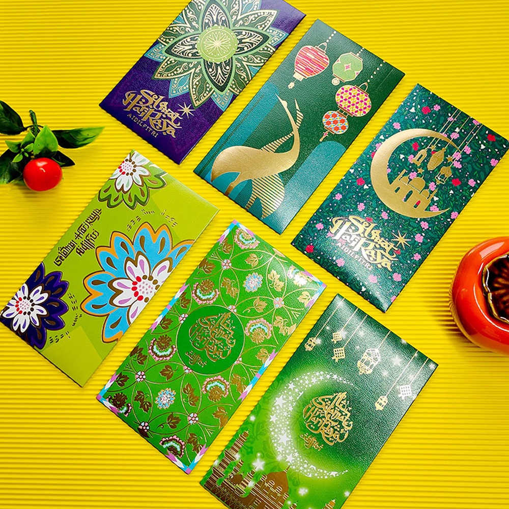 6 pcs/set 2024 Sampul Duit Raya Festival Hari Raya Upscale Packet Green ...