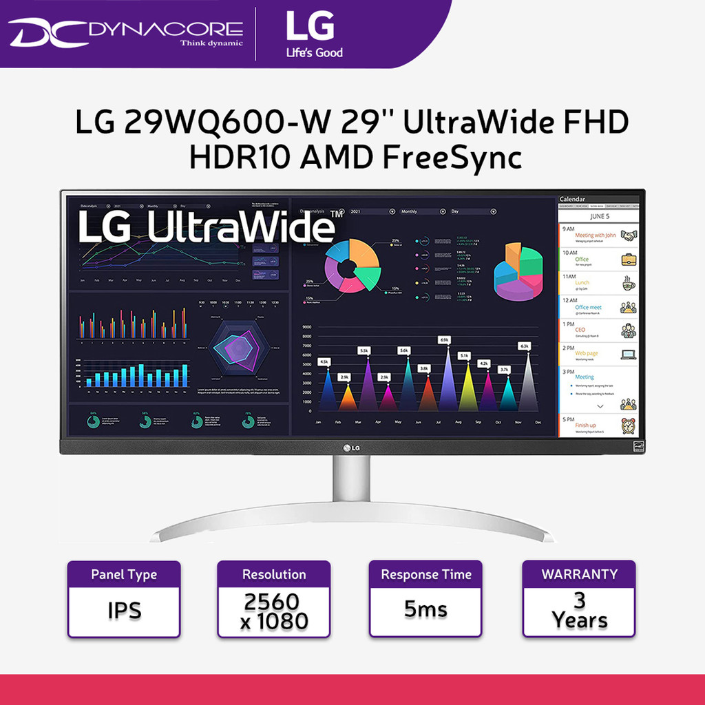 LG 29WQ600-W 29'' UltraWide FHD HDR10 AMD FreeSync™ IPS Monitor with ...