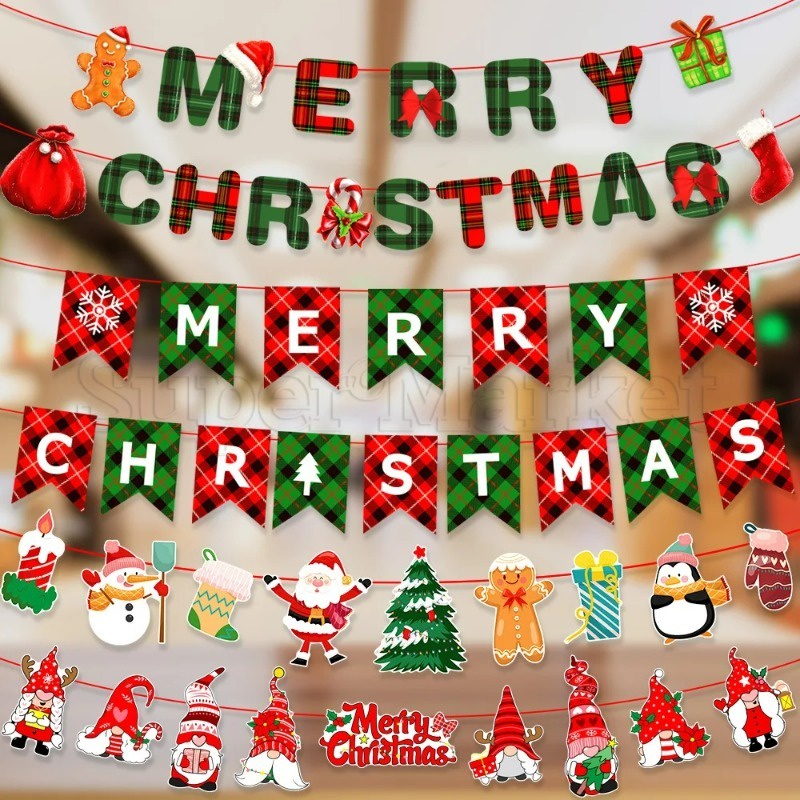 Merry Christmas Paper Banner / Snowman Santa Claus New Year Party ...