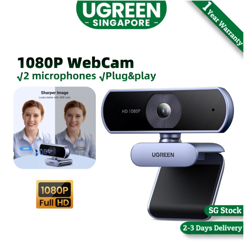 UGREEN HD Webcam with Microphone, 2 Mics Clear Stereo Audio, 1080P FHD ...