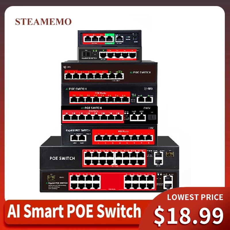 STEAMEMO SSC Series POE Switch 48V Active POE For IP Cameras/Wireless ...