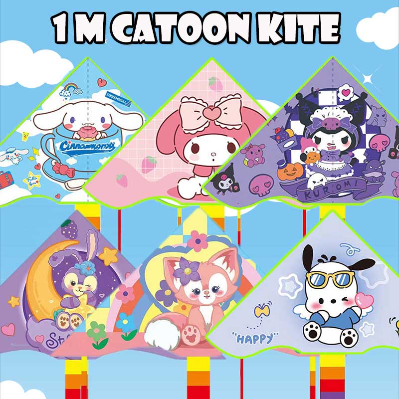 1 Meter Cartoon Kite with Handle Line Curved Children's Kite Flying Toy ...