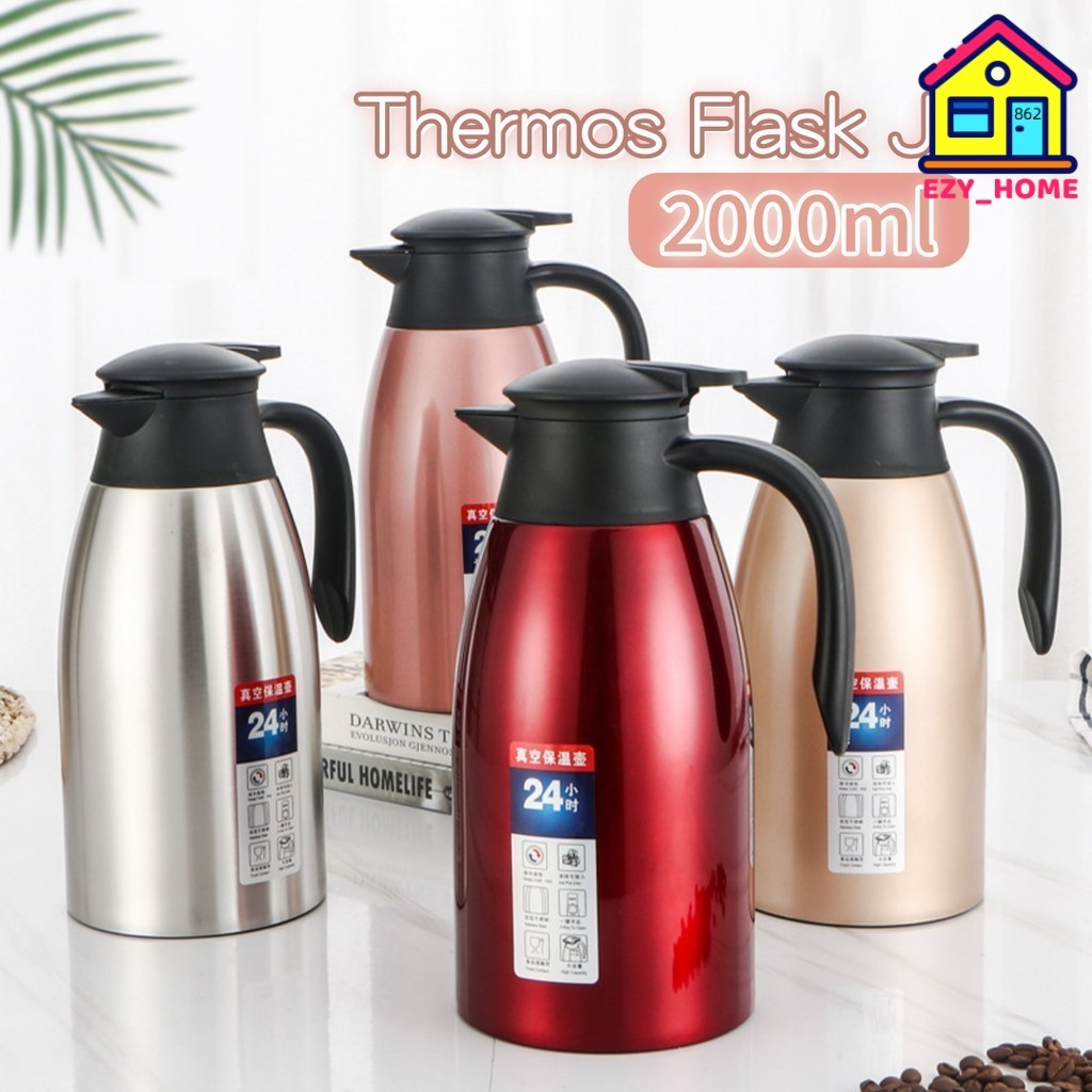 (2L) Thermos Flask With Press Button Water Jug Stainless Steel 304 Vacuum Insulated Double Layer ...