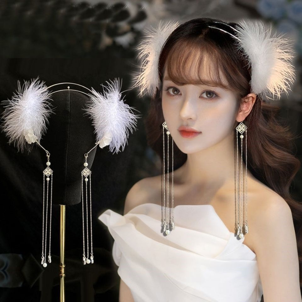Super Immortal Feather Headwear Hanfu Female Adult Fur Hair Band Pure Desir