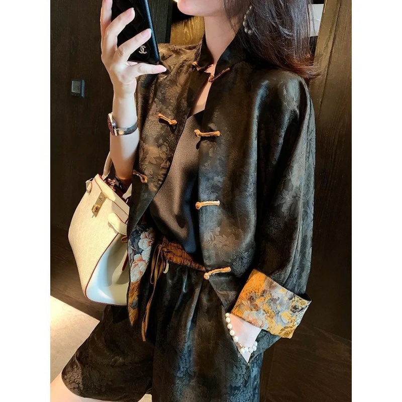 Chinese style Tang suit top shorts women's large size retro loose ...