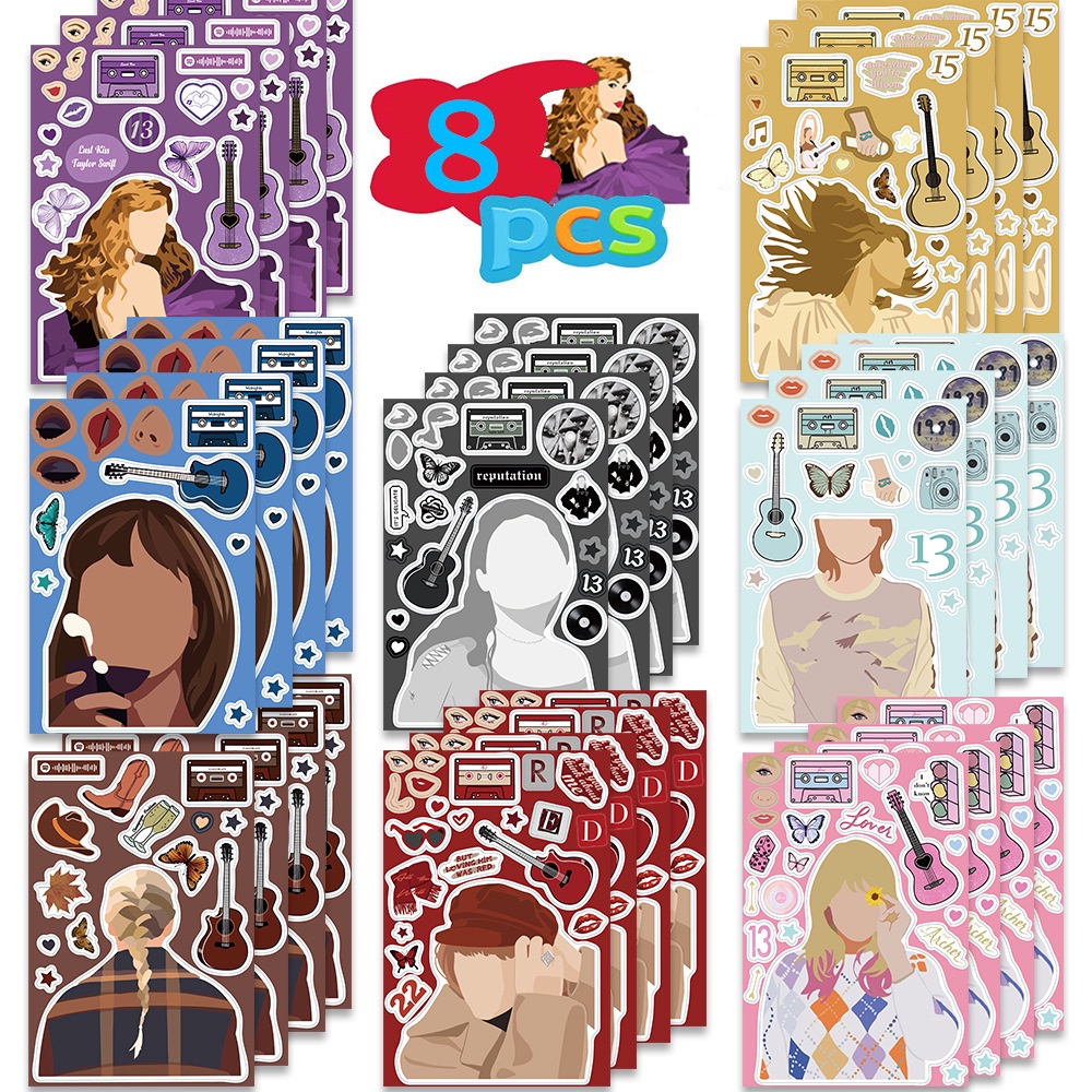 8PCS Singer Taylor Swift Make A Face Graffiti Stickers For Helmet ...