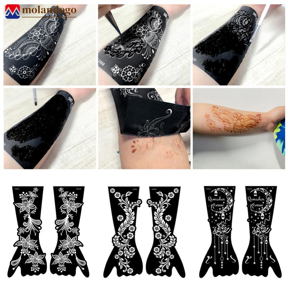 MOLANDOGO 1 Sheet Henna Rose Lace Flower Tattoo Stencil Arm Mehndi ...