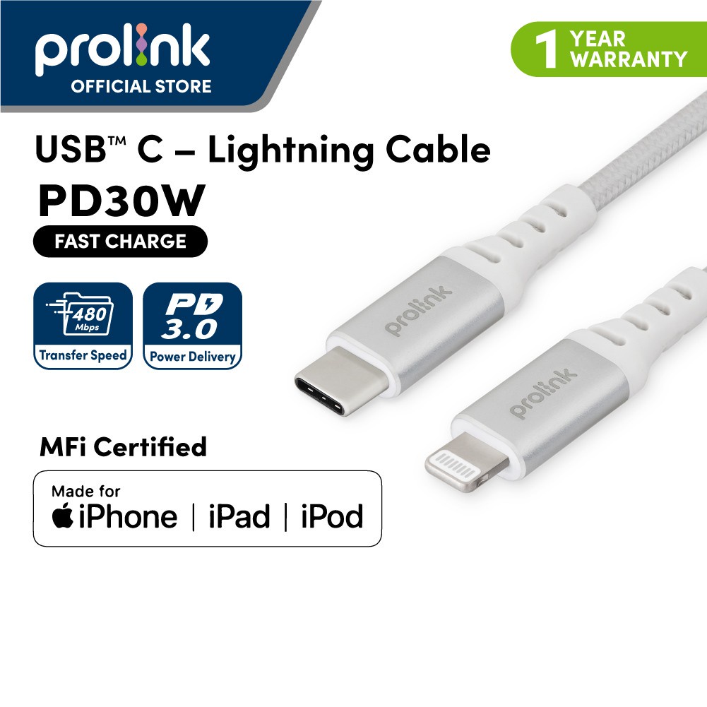 Prolink 30W USB-C to Lightning PD Cable | Apple iPhone 14/13/12/XS/SE ...