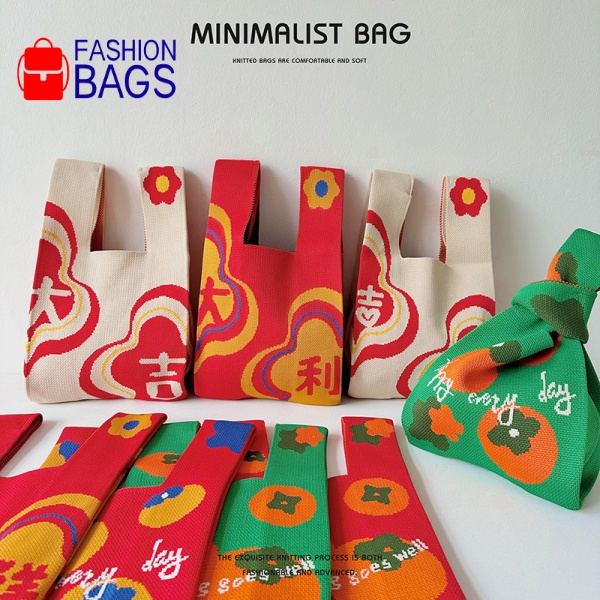 [Fashion Bags] New Year Red Knitted Bag Festive Souvenir Shoulder Bag ...