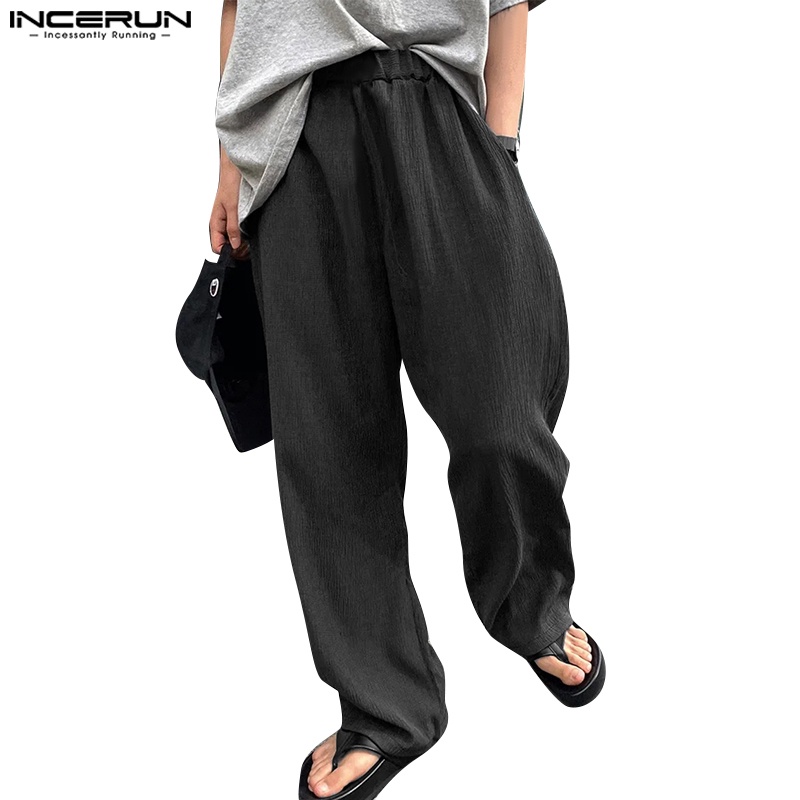 INCERUN Men's Texture Fabric Drawstring Design Pants | Shopee Singapore