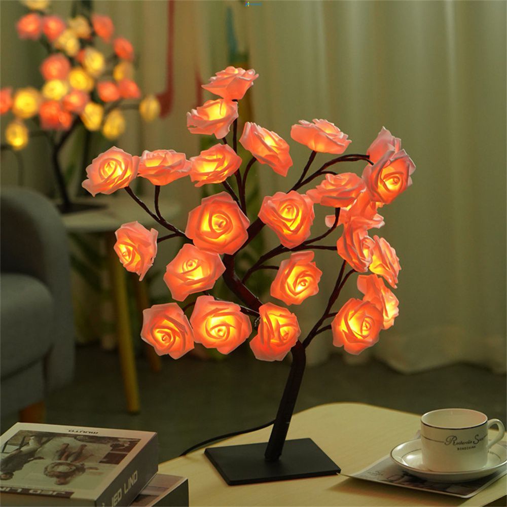 Led Night Light With Usb Switch Rose Flower Night Lamp Wall Detachable ...