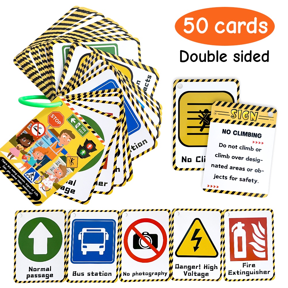 50 Cards Kids Learning Traffic Signals English Words Safety Edducation ...