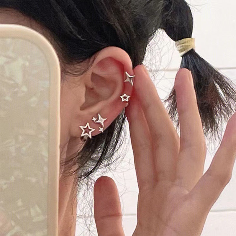 2024 Trend Silver Color Plated Hollow Star Hoop Earring For Women Fashion Vintage Accessories Aesthetic Jewelry Gift Shopee Singapore