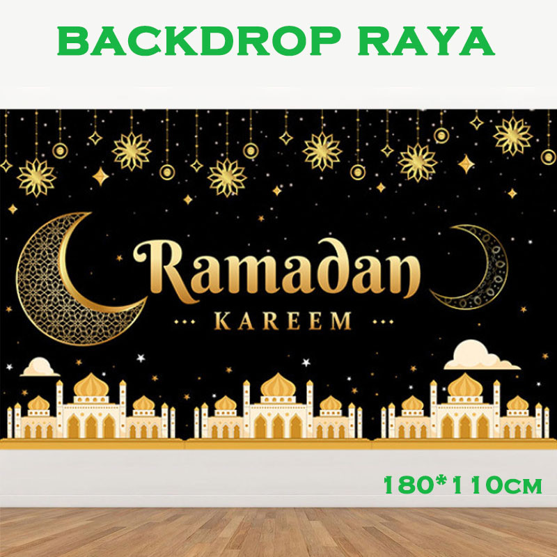 180*110cm Backdrop Raya Ramadan Mubarak Banner Hanging Flag Hari Raya ...