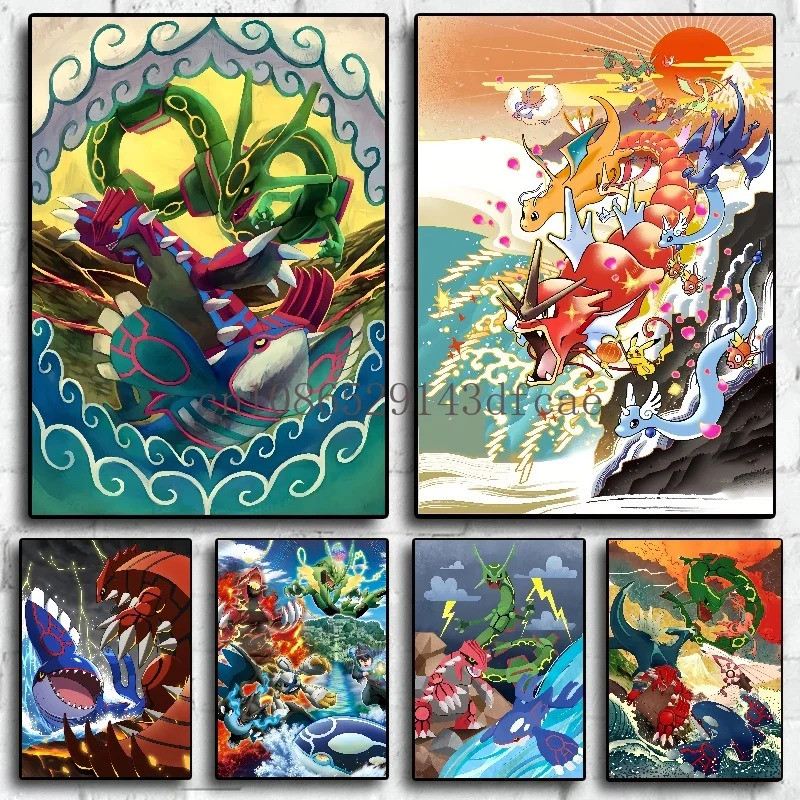 Japanese Anime Peripheral Pokemon Poster Decor Pikachu Rayquaza Wall ...