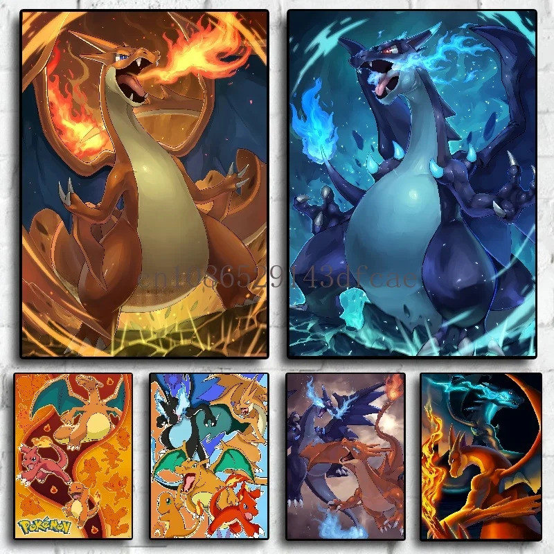 Pokemon Cartoon Anime Canvas Painting Charizard Charmander Poster Print ...