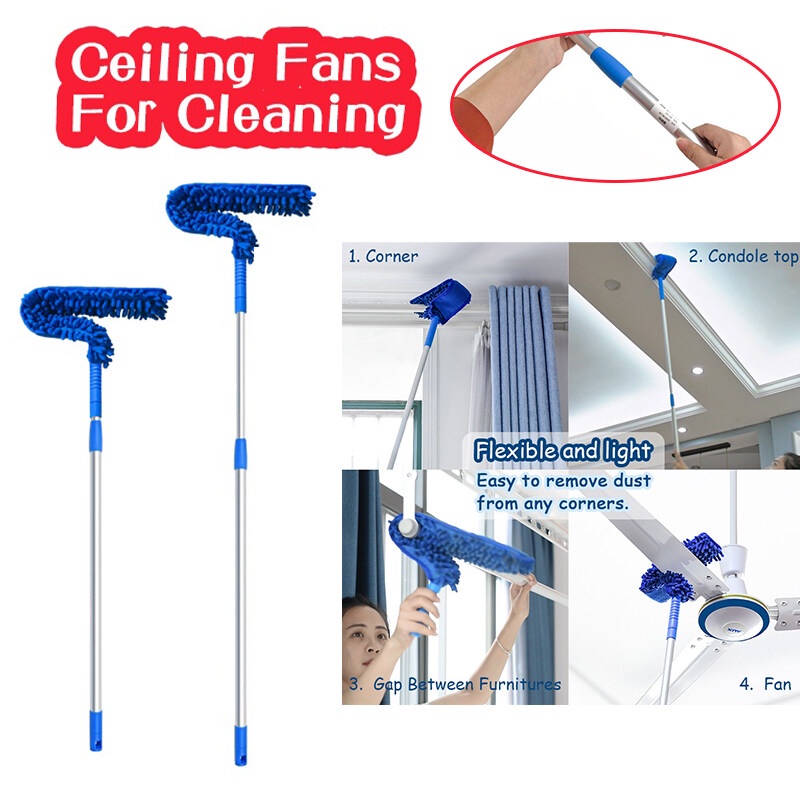 T-Shape Ceiling Fan Duster+Extendable Pole Dust Telescopic Rod Cleaner ...