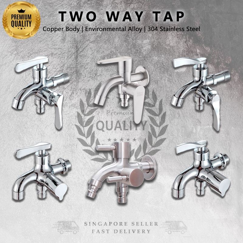304 Stainless Steel Double Two 2 Way Dual Water Tap Splitter Multifunctional | Shopee Singapore