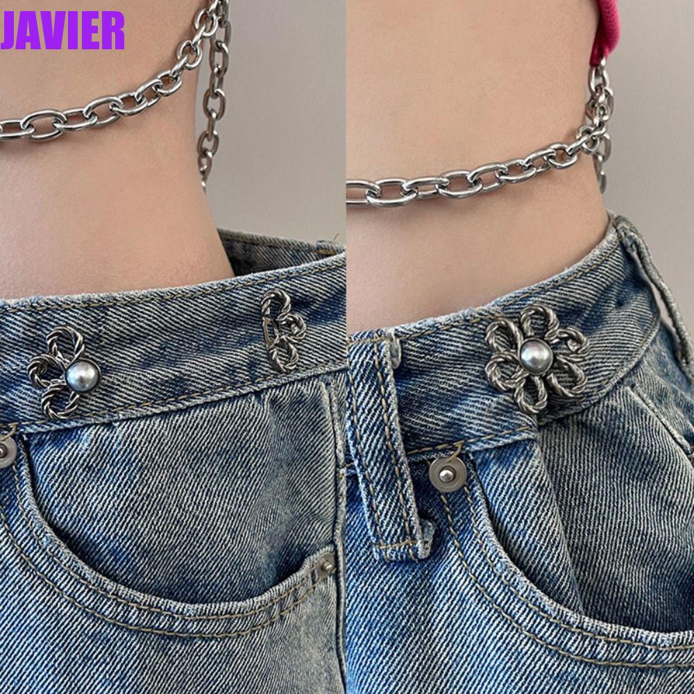 JAVIER Flower Jean Fit Tighten Buckles, Adjustable Button Clasps Flower ...