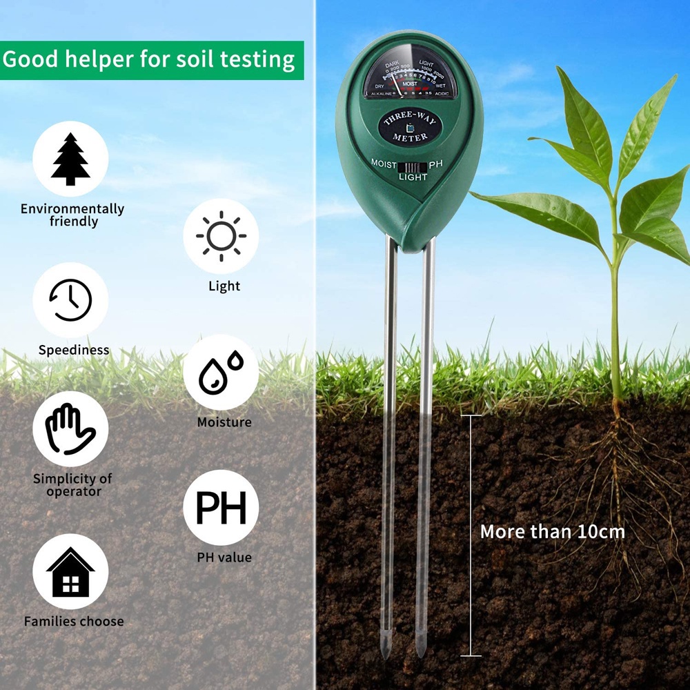Soil pH Tester 3-in-1 PH Light Moisture Acidity Meter Soil Tester ...
