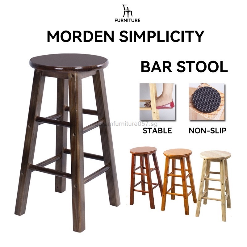 JINQUANJIA Solid Wood Bar Stool Dinning Chair Nordic High Stool Coffee ...