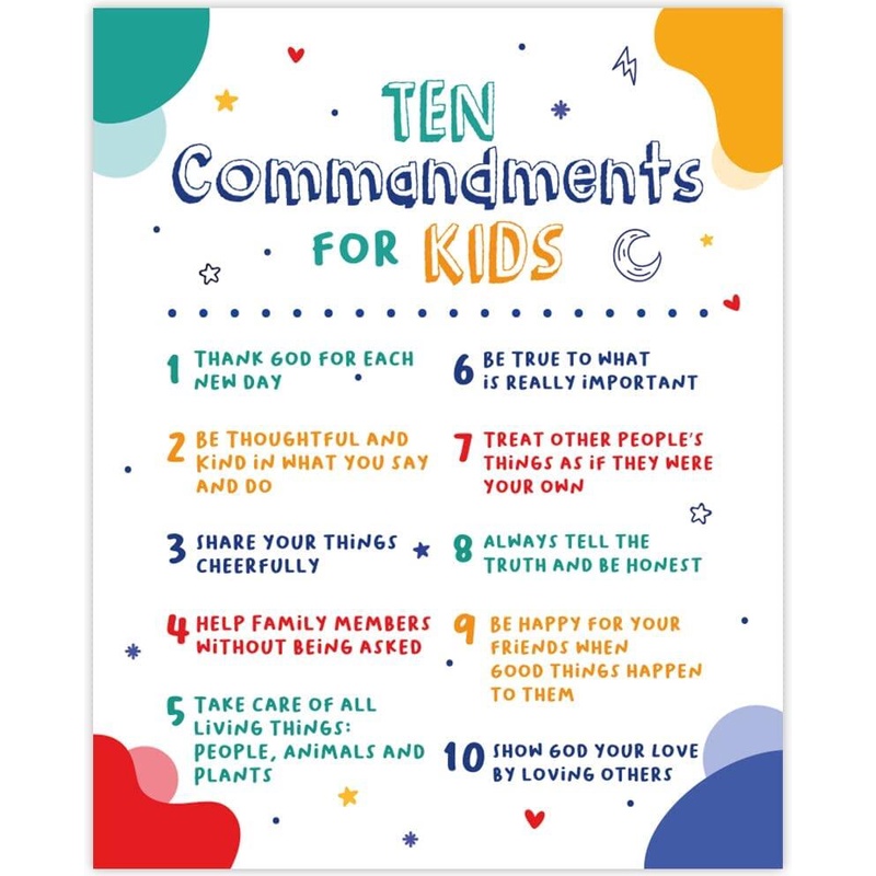 Ten Commandments For Kids Wall Art Prints Unframed X In Bible Verse ...