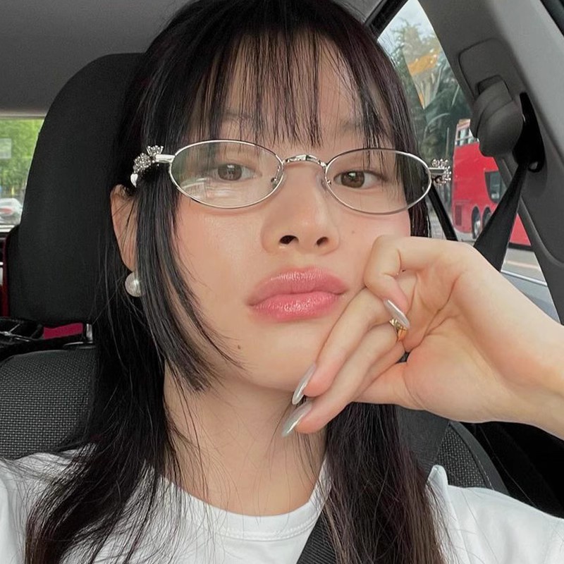 Women Men Oval Metal Pearl Studded Diamond Small Frame Y2K Glasses | Shopee Singapore