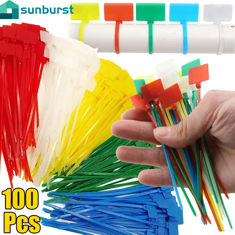 100Pcs Adjustable Self-locking Zip Ties / Plastic Loop Ties Markers ...