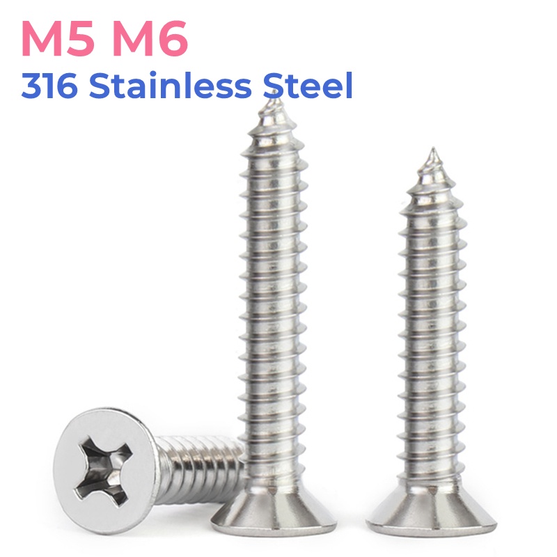 316 Stainless Steel Phillips Flat Countersunk Head Self Tapping Wood Screw M5 M6 Marine Grade ...