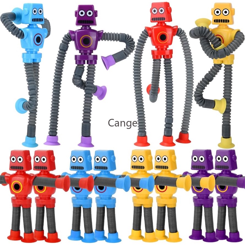 Suction cup versatile robot toy with stretchable pressure reducing ...