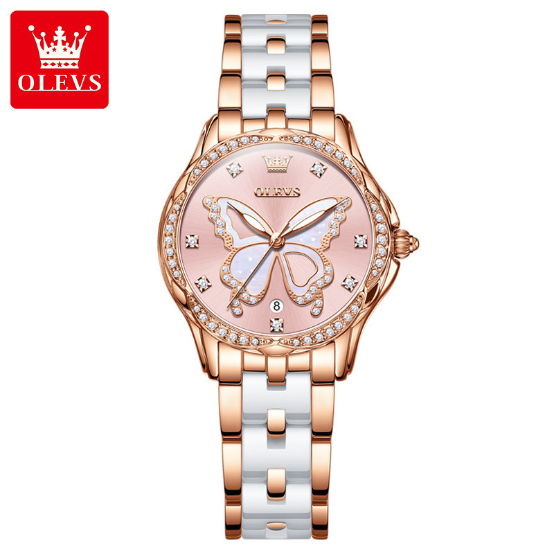 Olevs 5610 New Simple Quartz Watch Butterfly Ceramic Strap Waterproof ...
