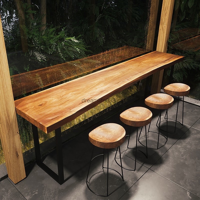 Solid Wood Bar Table Home Long Dining Table Against the Wall Outdoor ...