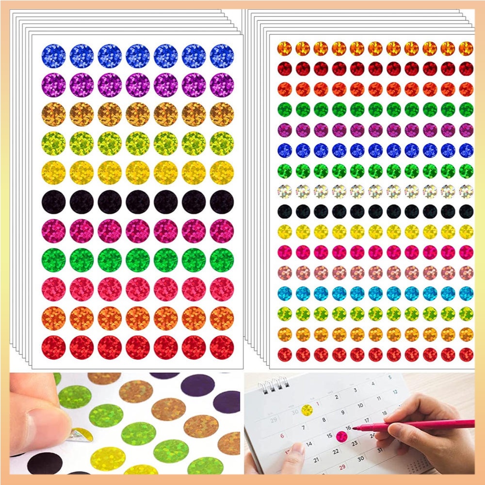 10Sheets Shiny Glitter Circle Dot Stickers Removable Color Coding ...