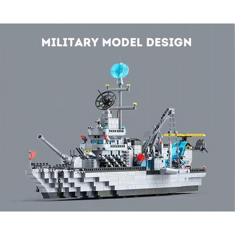 Building block battleship set Military destroyer missile ship model ...