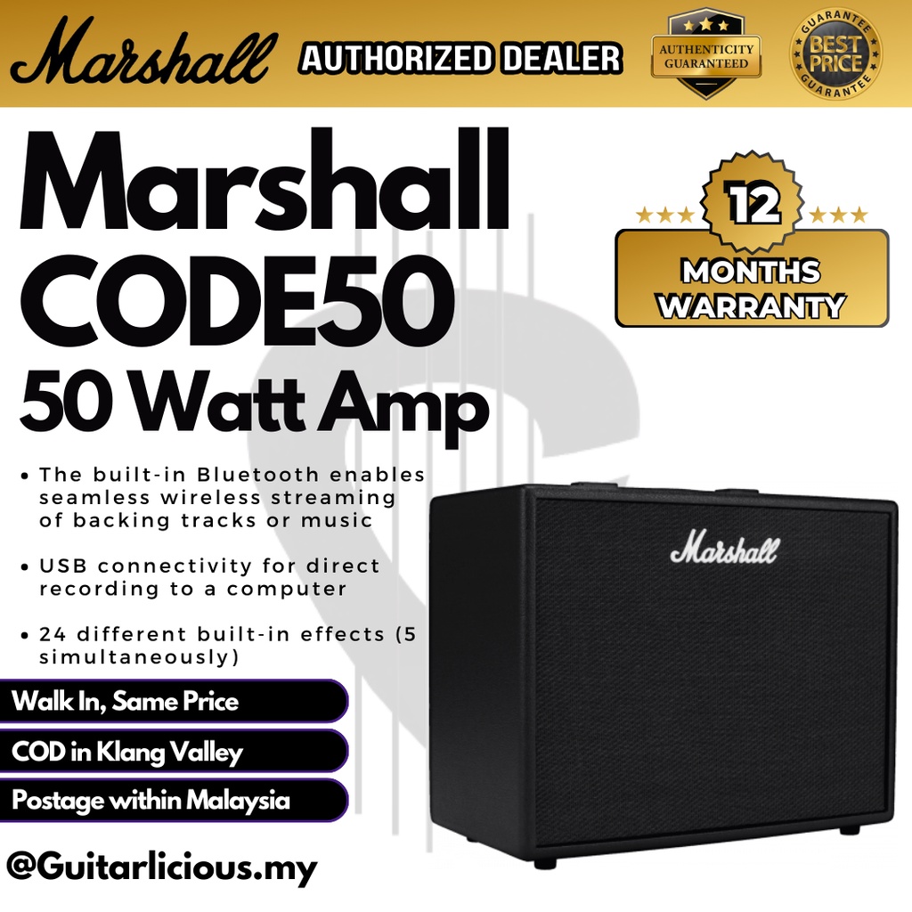 MARSHALL CODE50, 50 Watts Guitar Combo Amplifier ( CODE / CODE-50 / CODE 50 / 50w ) | Shopee ...