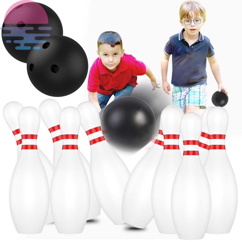 12 Pcs Kids Bowling Set Includes 10 Classical White Pins and 2 Balls ...