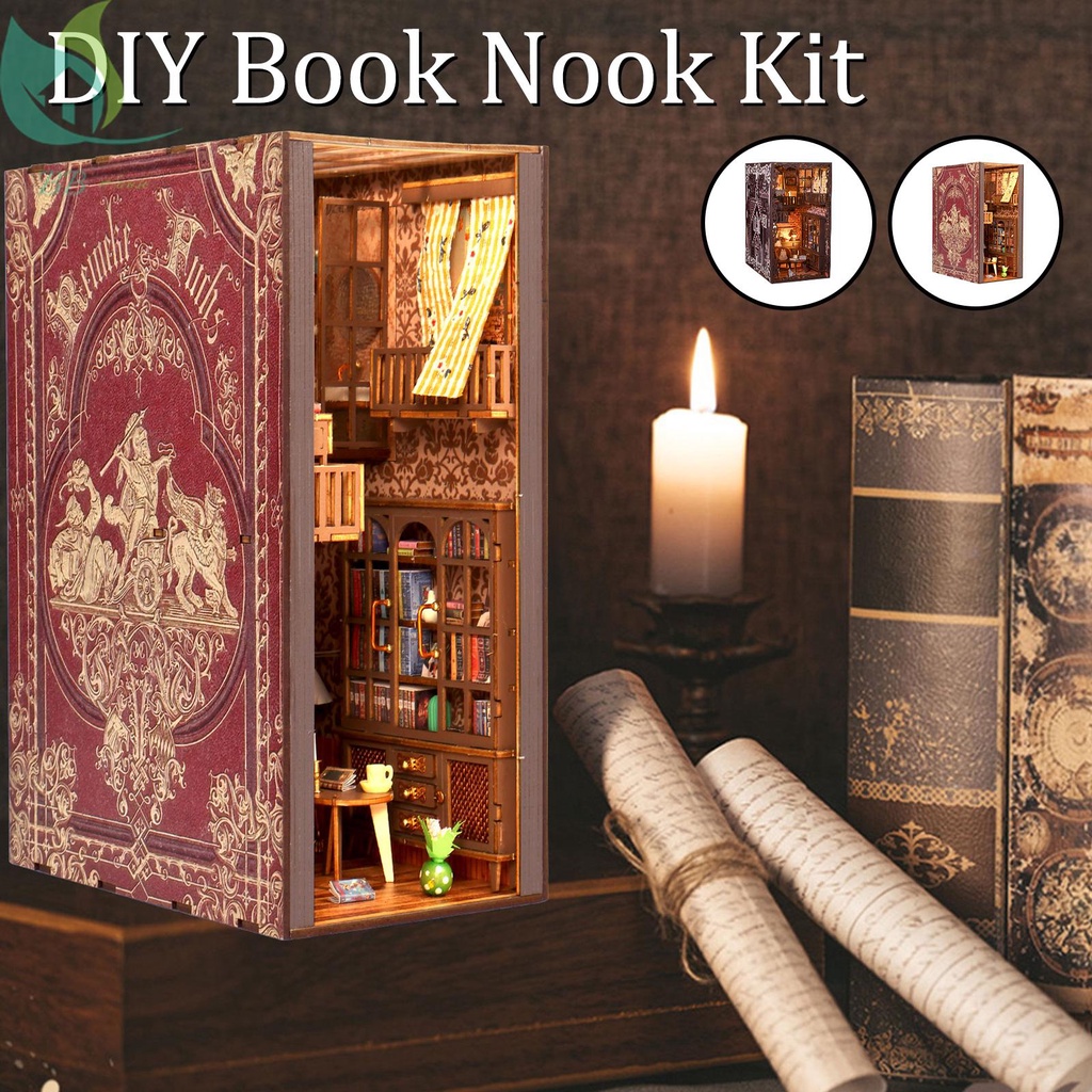 DIY Book Nook Kit with LED Light 3D Wooden Puzzle Book House Building ...