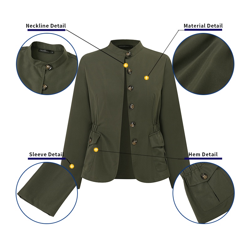 ZANZEA Women Vintage Stylish Stand-Up Collar Detachable Button Jackets ...