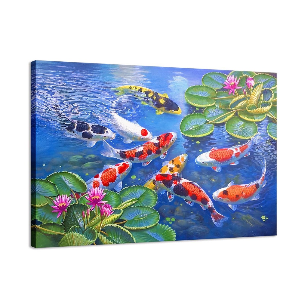 Nine Koi Fish Feng Shui Carp Lotus Pond Pictures Abstract Canvas ...