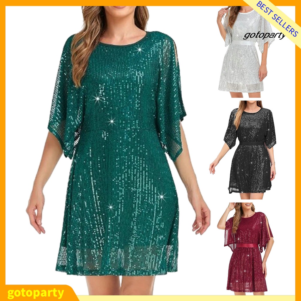 [GOTOPARTY]Women Prom Dress Half Split Bat Sleeve Round Neck Loose ...