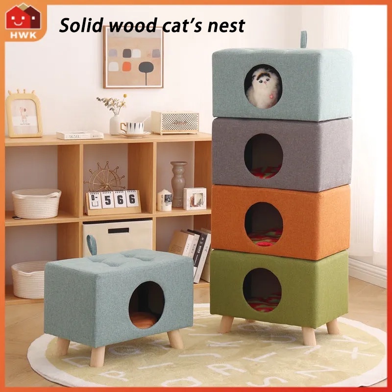 Solid wood cat's nest board stool Four Seasons universal cat House ...
