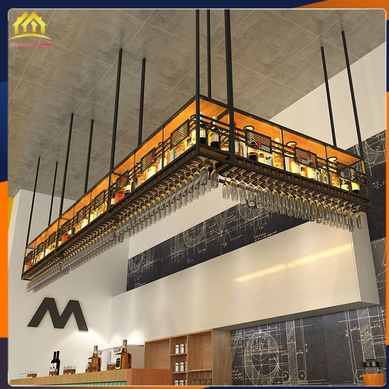 Bar Counter Wall Cupboard Goblet Upside down Hanging Rack Wrought Iron ...