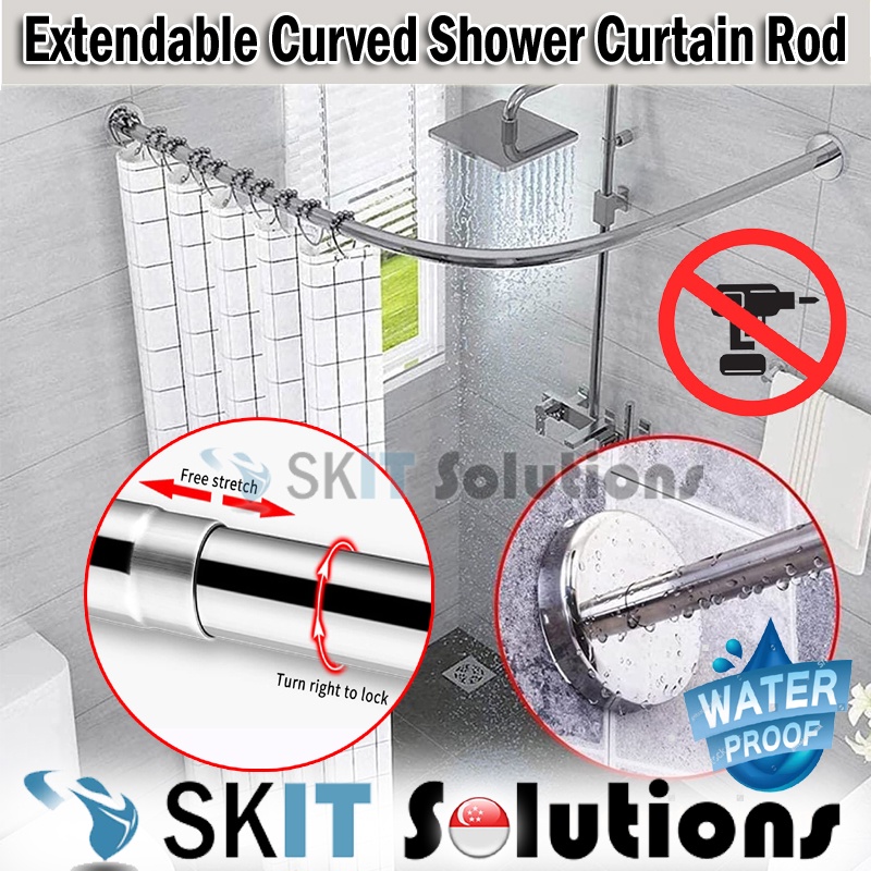 Adjustable L Shaped Bathroom Shower Curtain Rod Extendable Stainless ...