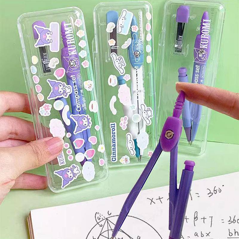 Sanrio Kuromi Cinnamoroll Cartoon Pratical Pfofessional Compass Set ...
