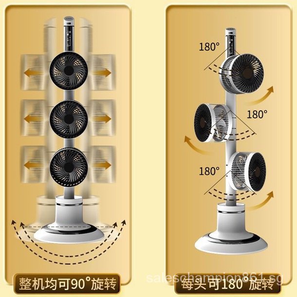 Standing Fan With 3 Fan Heads Air Circulation Fan Electric Cooling Fans ...