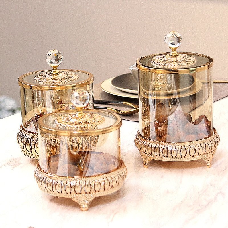 tLuxury Style Gold Crystal Glass Decorative Storage Jar with cookie jar ...