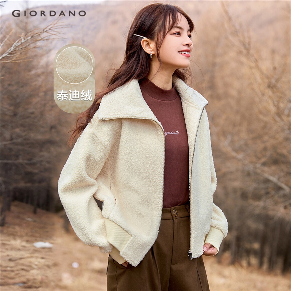 GIORDANO WOMEN Teddy fleece big collar jacket 05373857 | Shopee Singapore