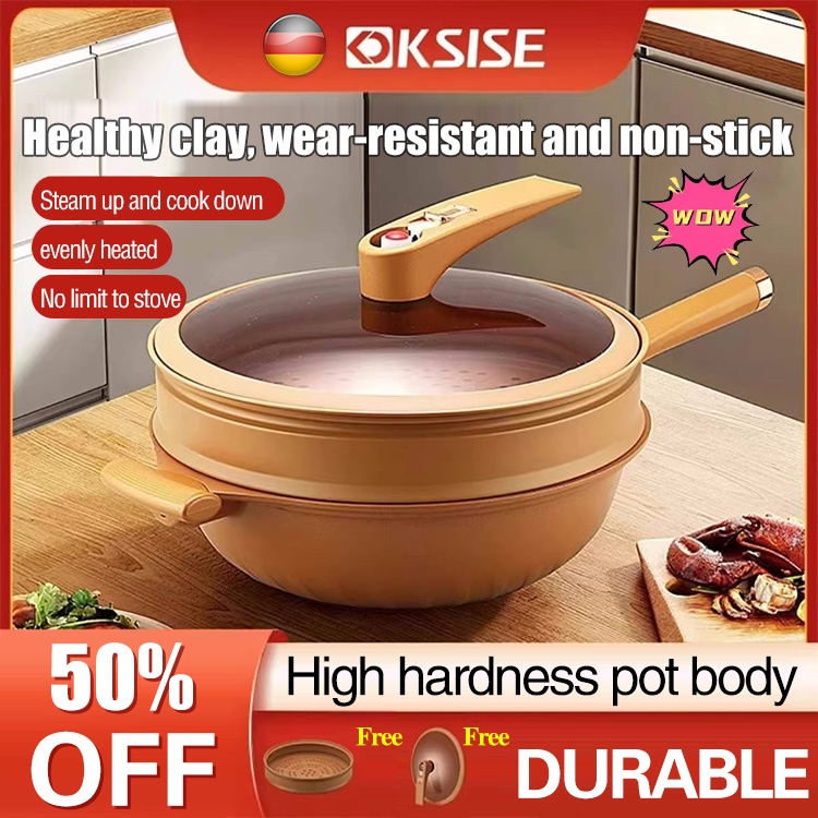 【SG Stock】Clay wok frying pan kitchen wok non-stick large capacity ...